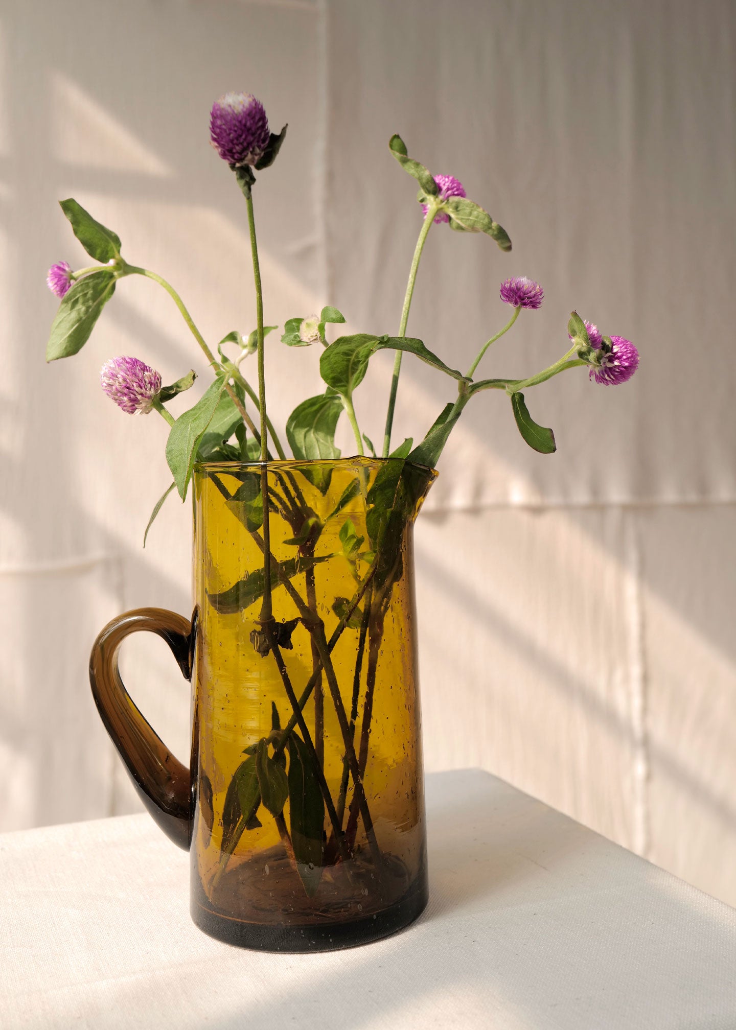 Moroccan Glass Pitcher Vase, Amber - Slow Roads